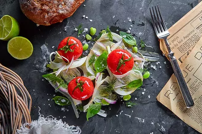 Matomatisi pane carpaccio fennel